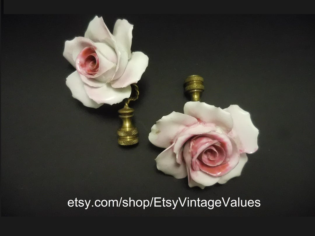 Antique Porcelain Flower Finial, Pair Handmade Lamp Finial, Vintage ...