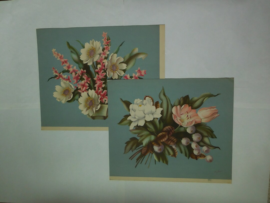 Deco Lithograph Floral Print,turner Style Deco Flower Prints, 1940 1950 ...