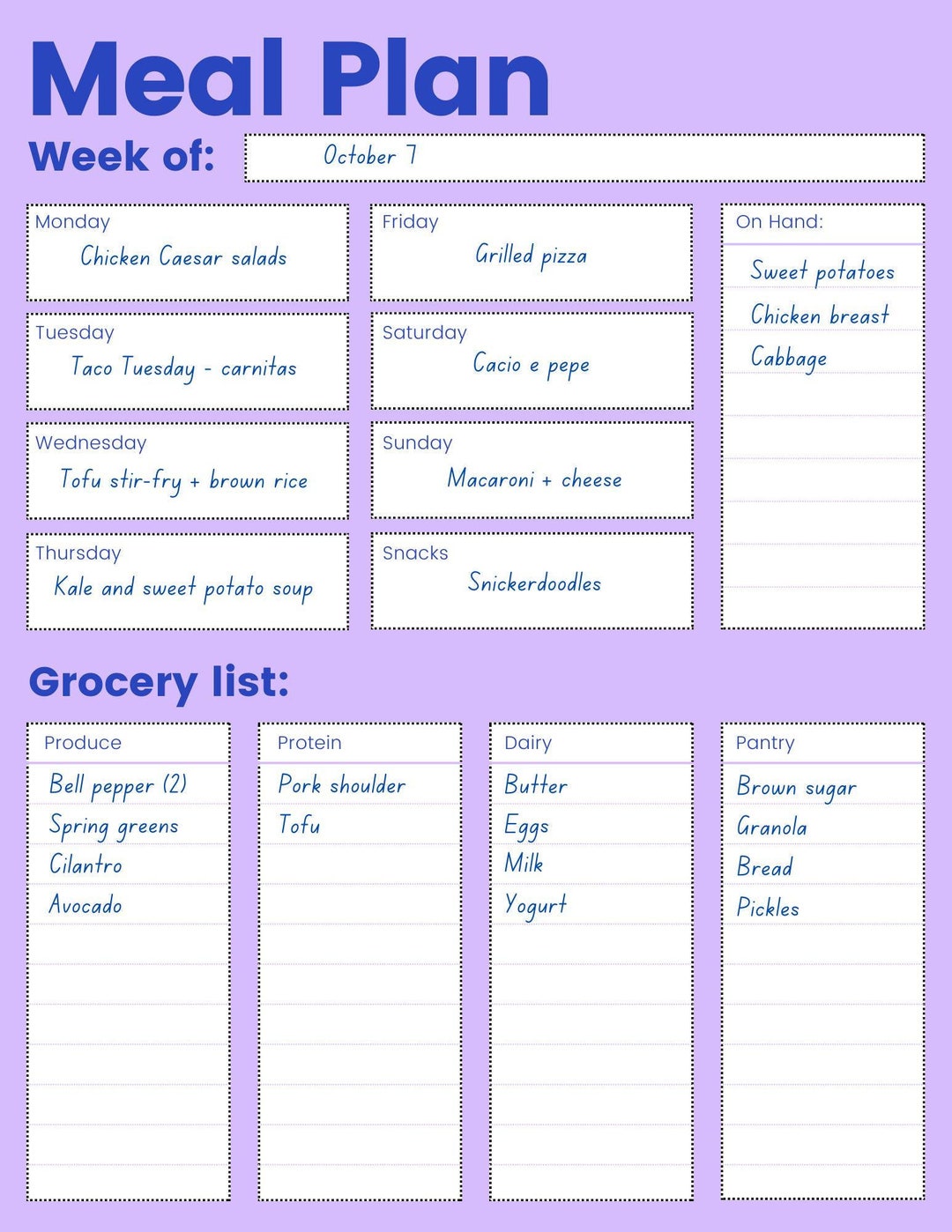 Printable Meal Planning Worksheet - Etsy