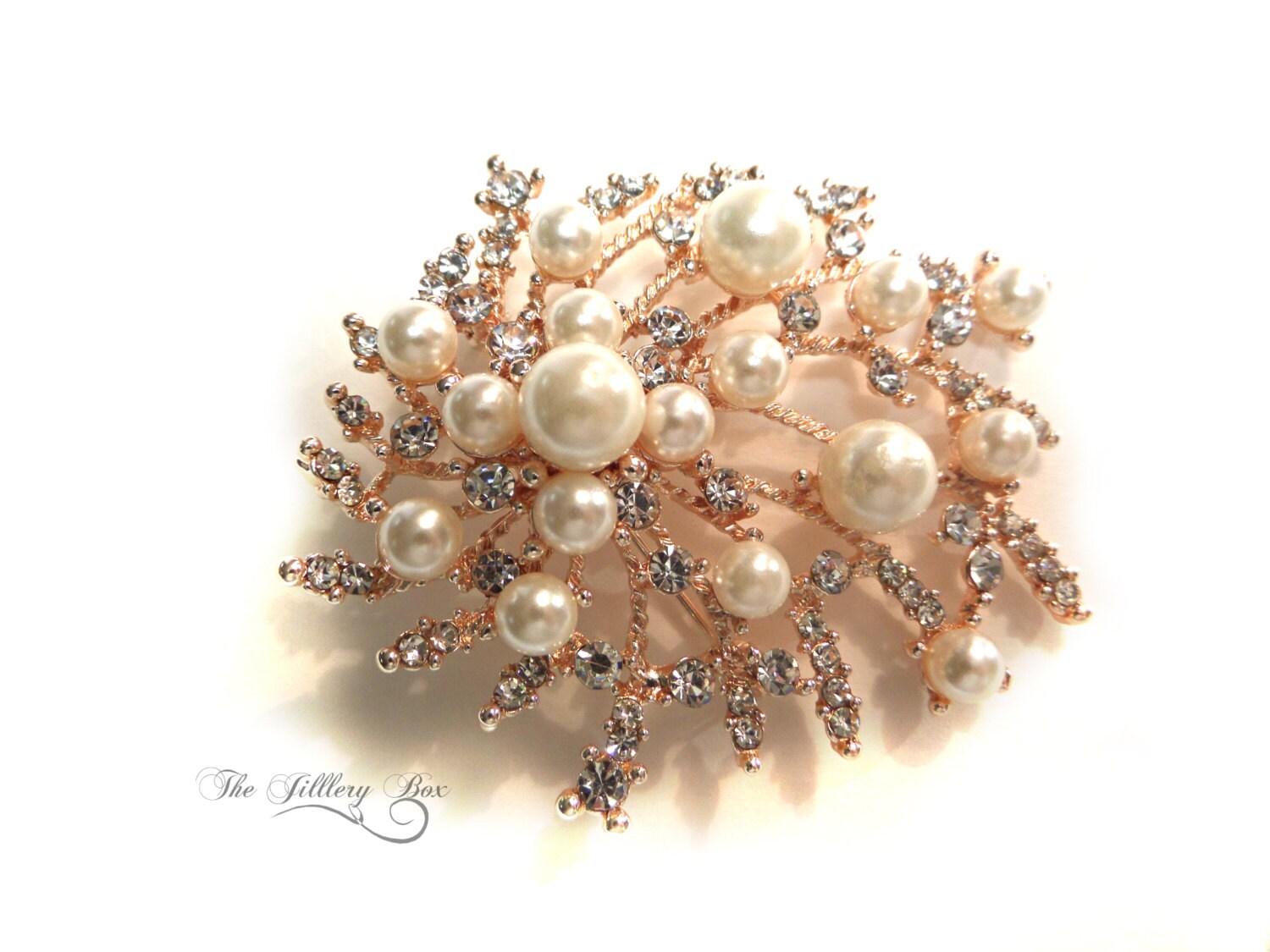 Rose Gold Brooch, Rose Gold, Vintage Style Brooch, Rhinestone Brooch ...