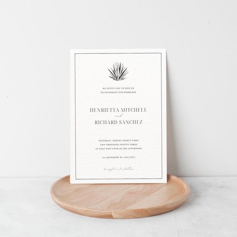 Modern Agave Wedding Invitation Template - Mexico Wedding Invitation ...