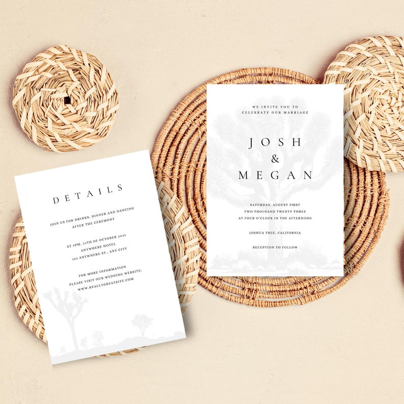 Joshua Tree Wedding Invitation Suite Template for Canva - DIY Editable ...