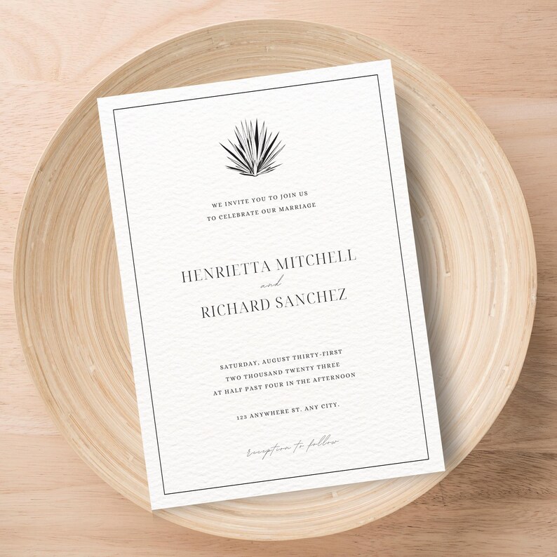 Modern Agave Wedding Invitation Template - Mexico Wedding Invitation ...