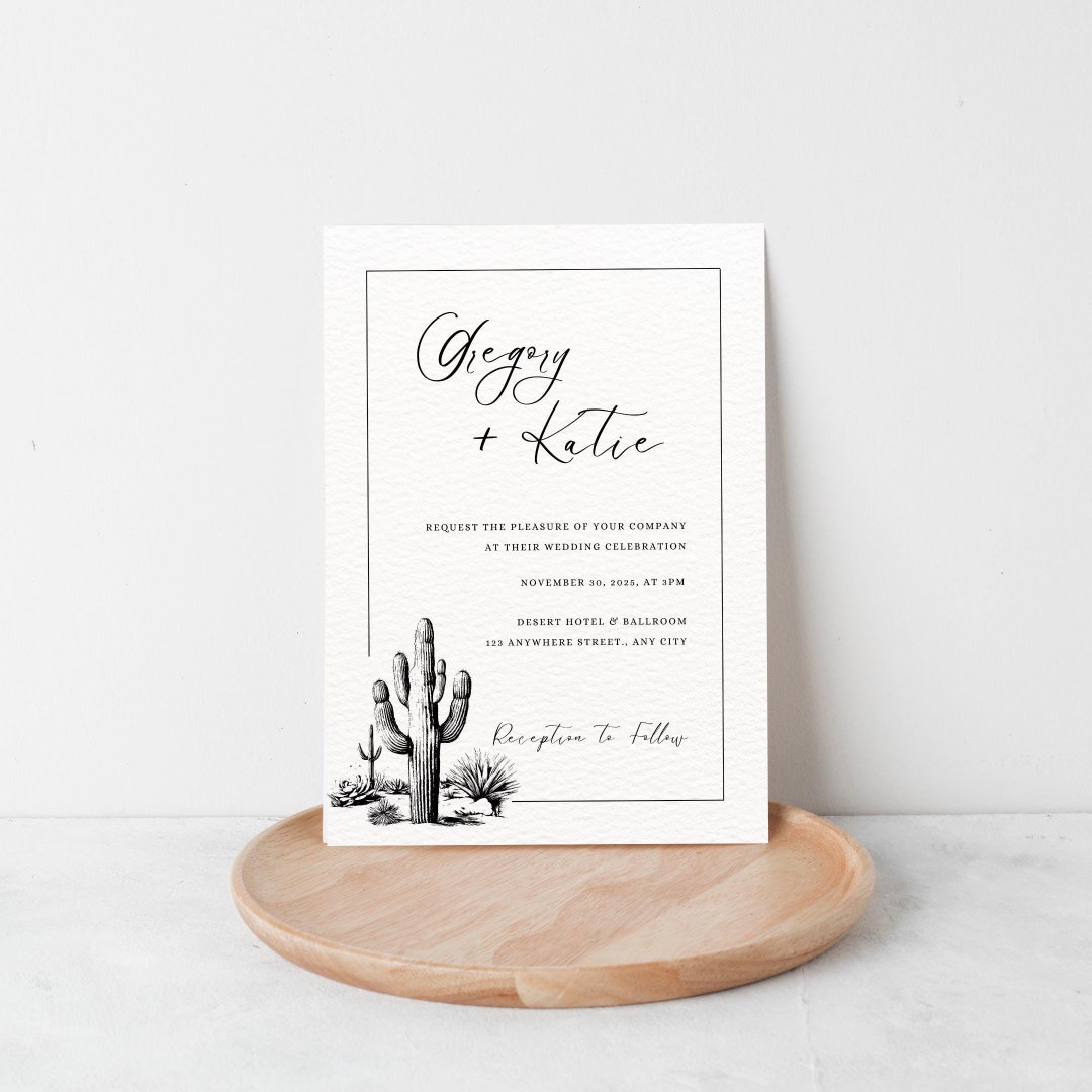 Desert Cactus Wedding Invitation Template - Editable Invitation Canva ...