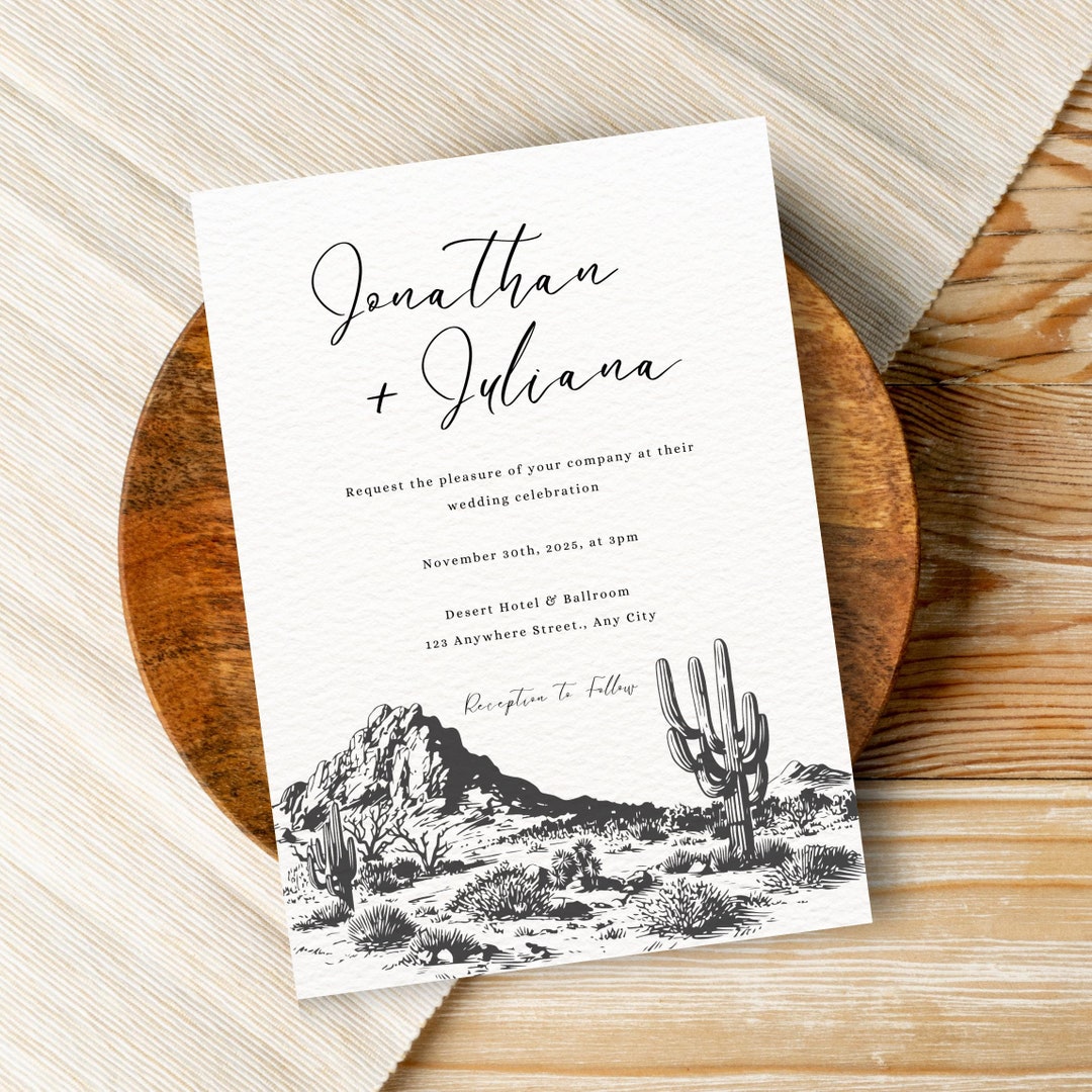 Desert Landscape Cactus Wedding Invitation Template - Editable ...