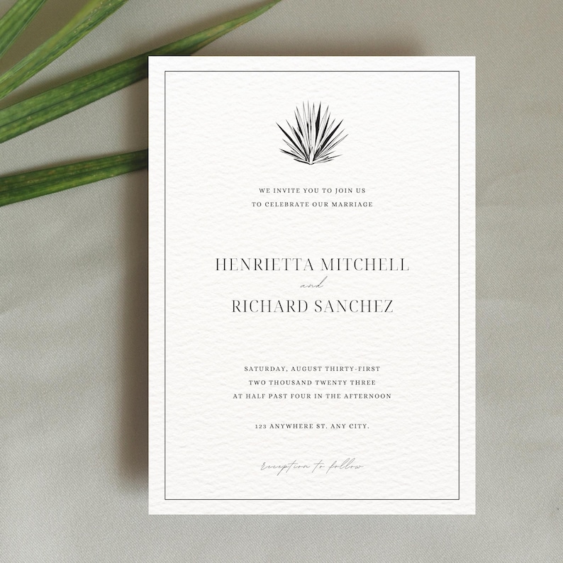 Modern Agave Wedding Invitation Template - Mexico Wedding Invitation ...