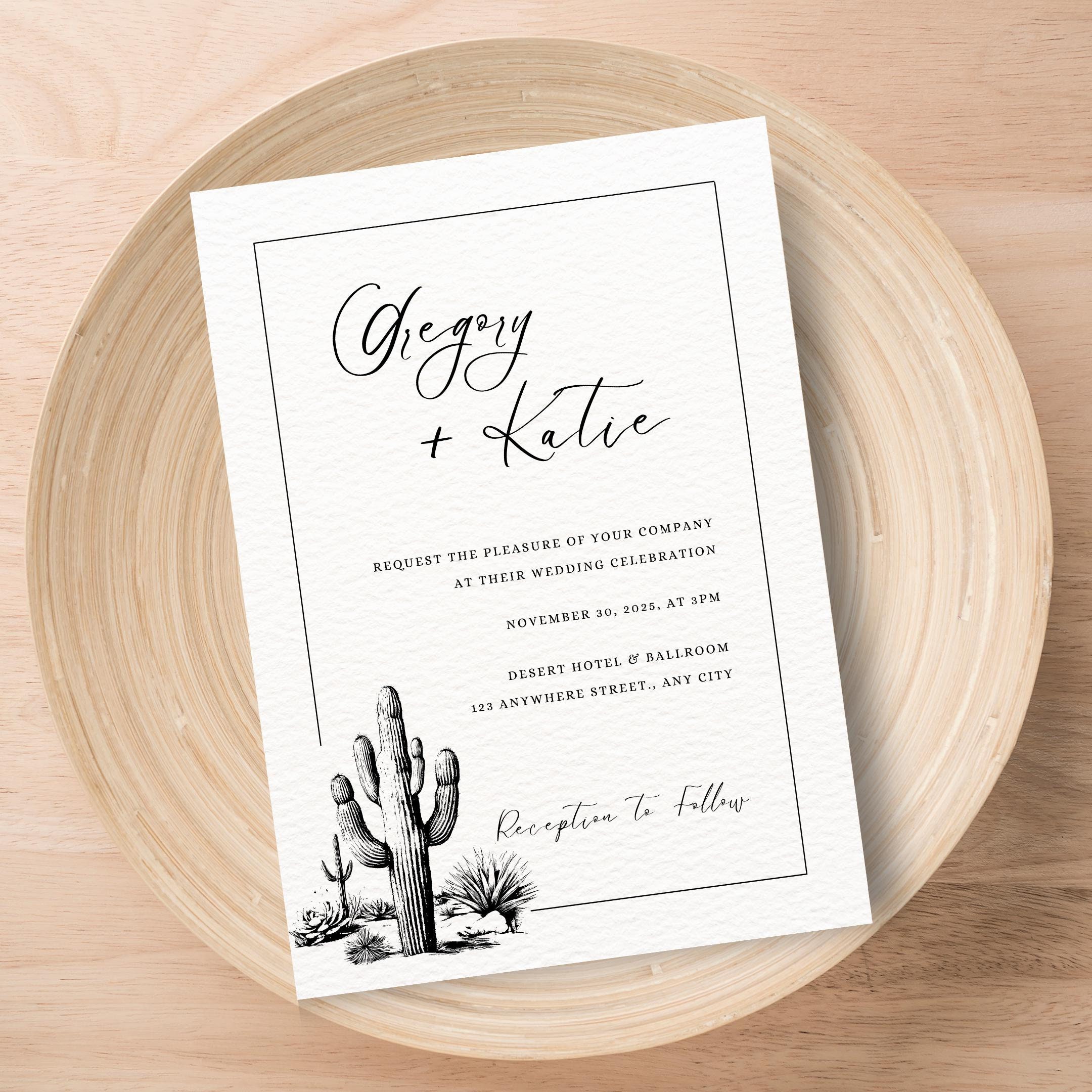 Desert Cactus Wedding Invitation Template - Editable Invitation Canva ...