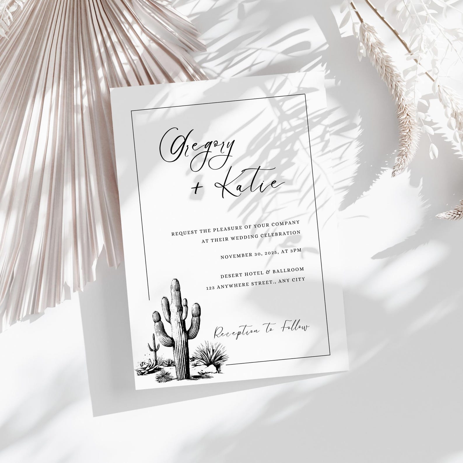 Desert Cactus Wedding Invitation Template - Editable Invitation Canva ...