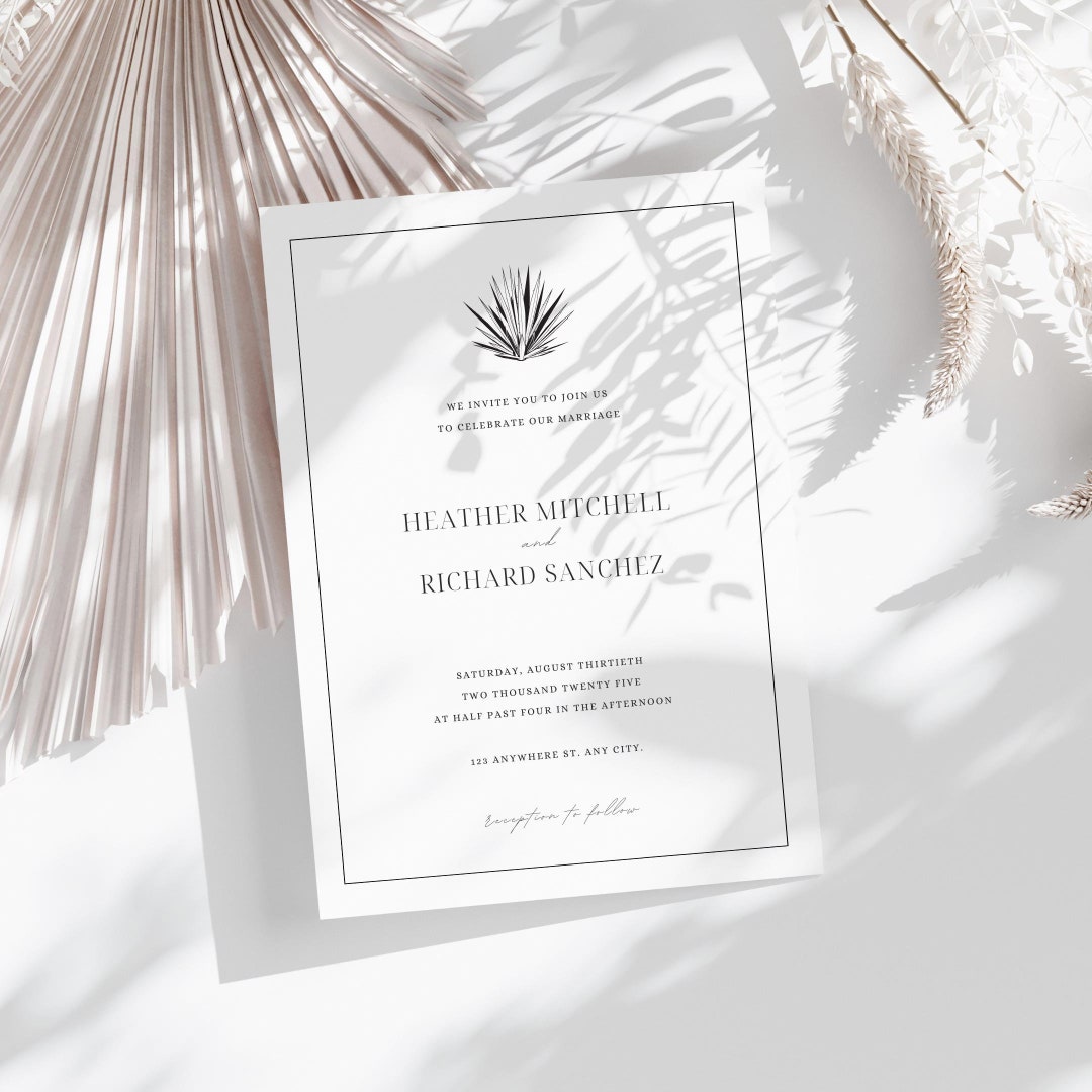 Modern Agave Wedding Invitation Template - Mexico Wedding Invitation ...