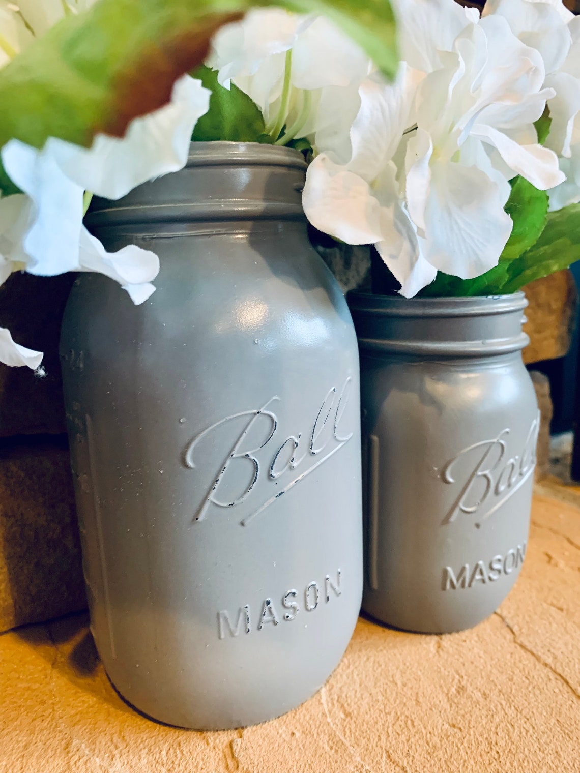 MASON JAR // Granite Grey // Painted and Distressed Mason Jar - Etsy