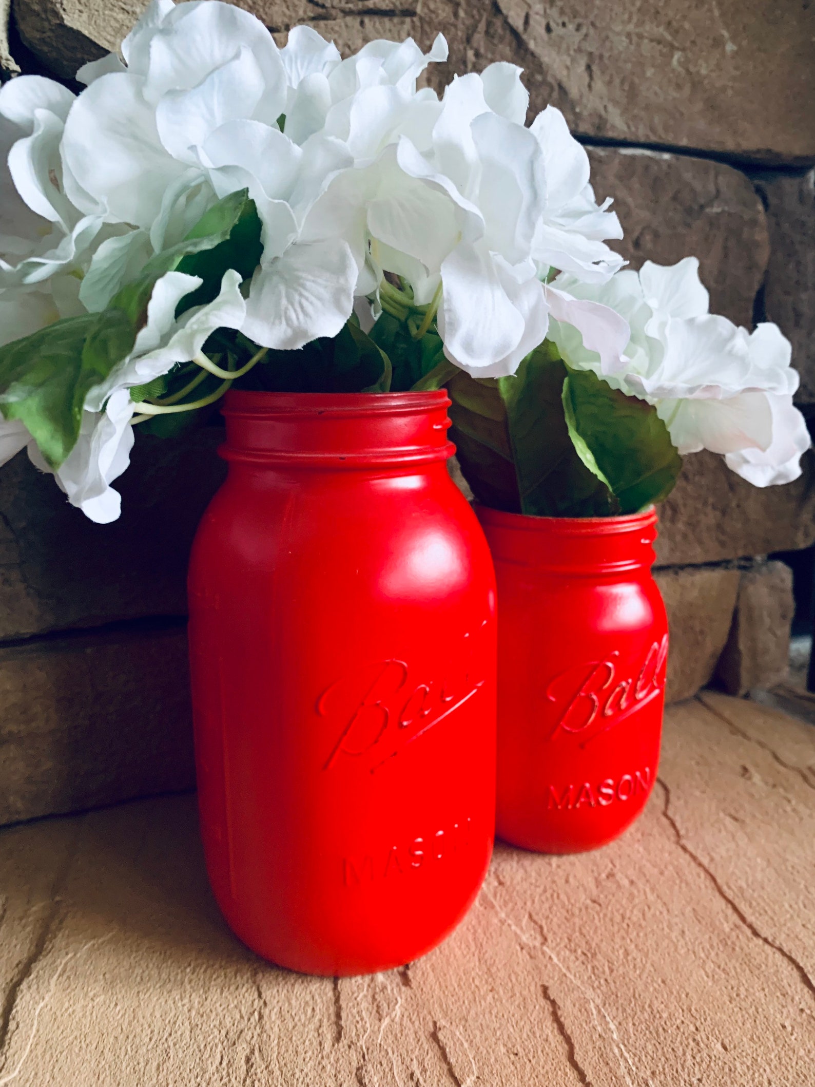 MASON JAR // Cherry Red // Painted and Distressed Mason Jar // - Etsy