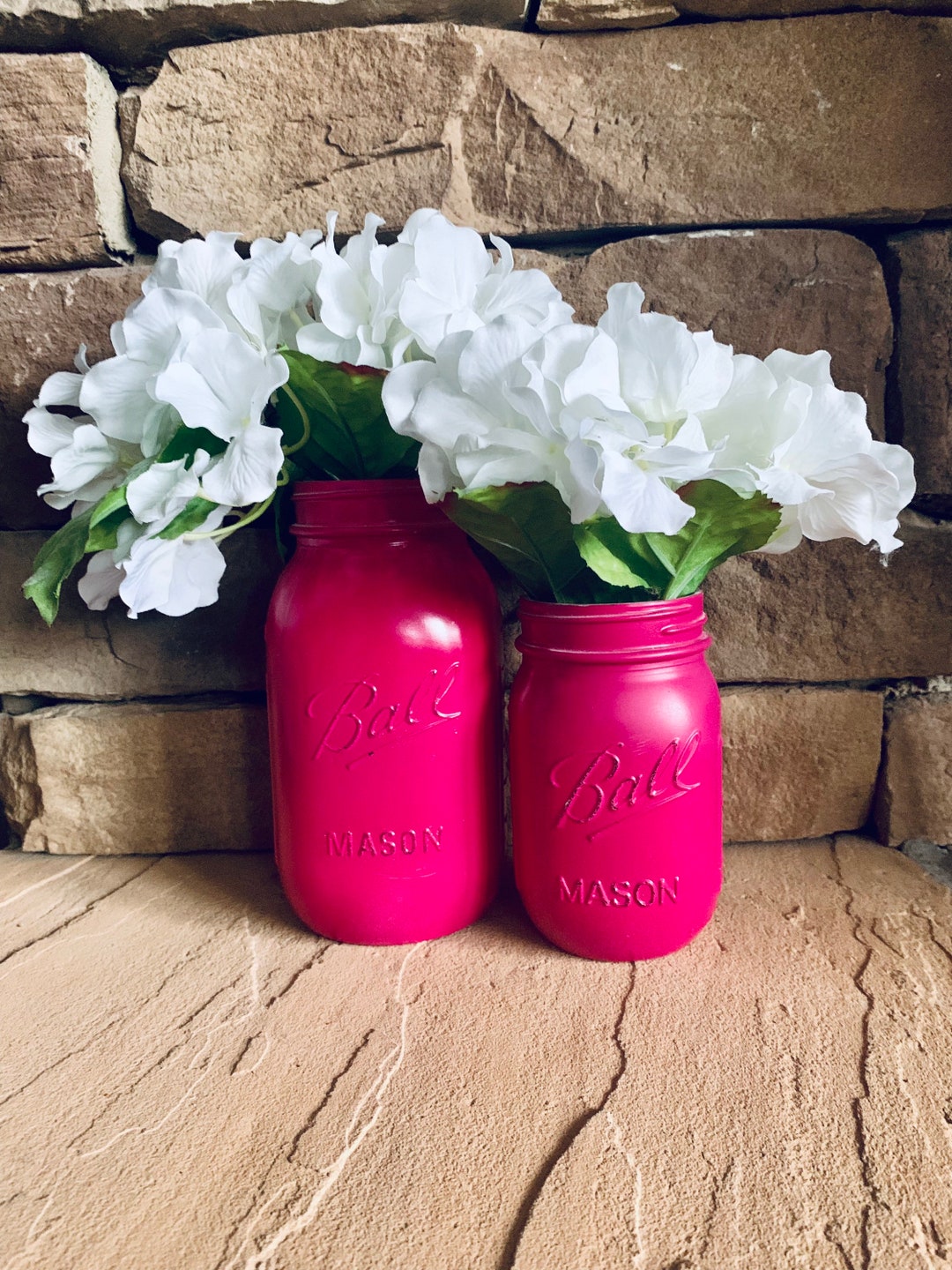 MASON JAR // Magenta Pink // Painted and Distressed Mason Jar // Quart ...