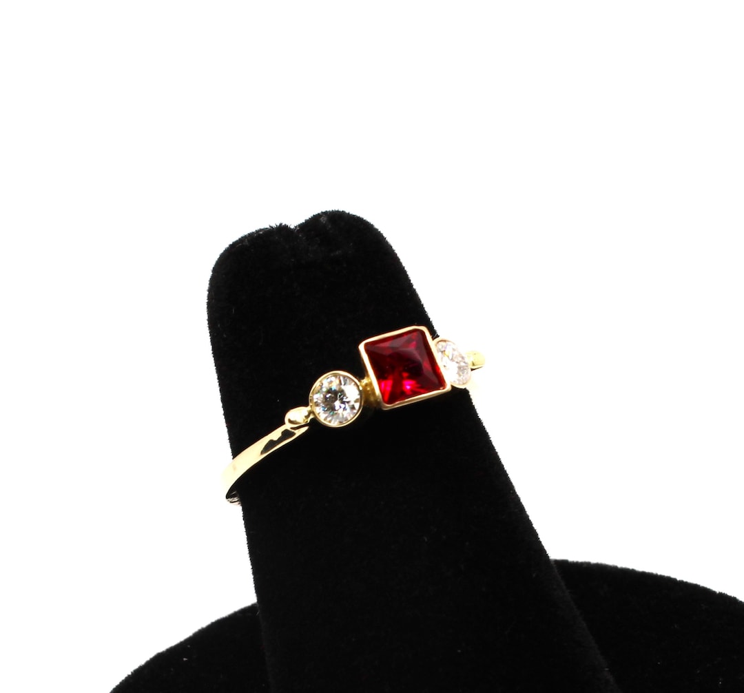 14k Gold Ruby Ring, Gold Three Stone Ruby and Moissanite Ring, 14k Ruby Engagement Ring, 14k ...