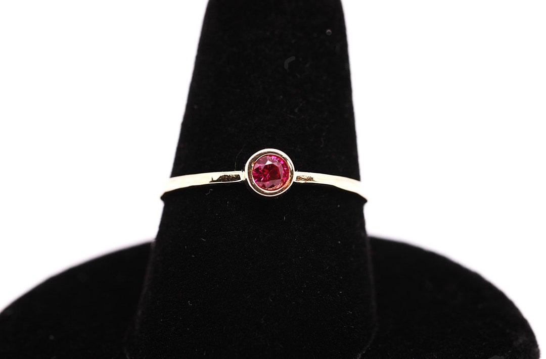 Solid 3mm 14k Gold Ruby Ring, 14k Ruby Birthstone Ring, 14k Gold Ruby ...