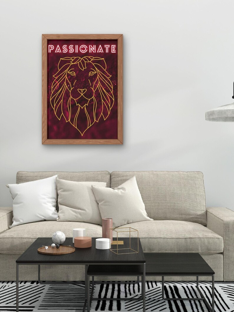 Bold Minimalist Line Art With Neon Red and Gold Tones Fierce Wall Decor ...