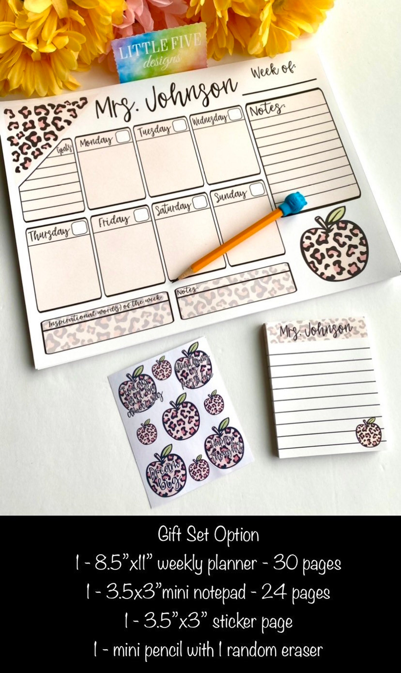 Weekly Tear Away Planner, Personalized Cheetah Notepad, Teacher ...