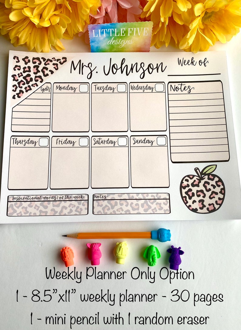 Weekly Tear Away Planner, Personalized Cheetah Notepad, Teacher ...