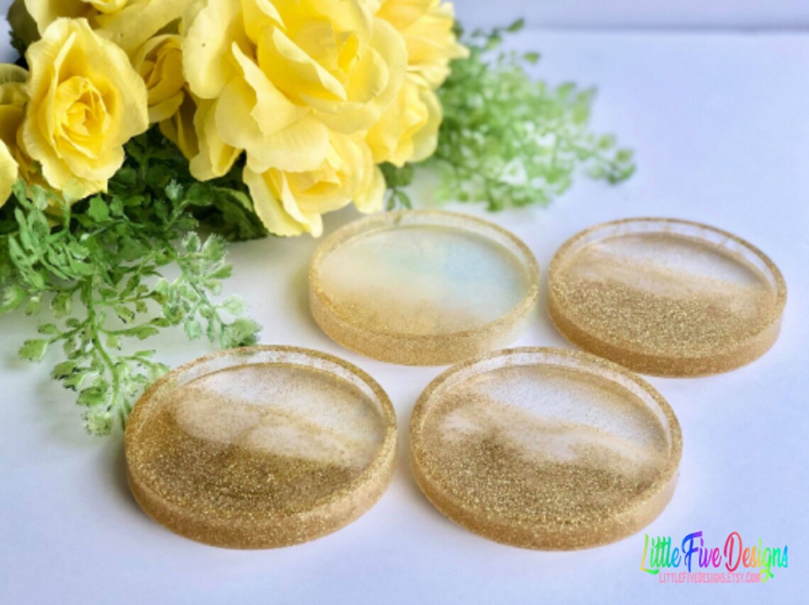 Gold Glitter Coaster Glitter Home Décor Epoxy Resin Art | Etsy