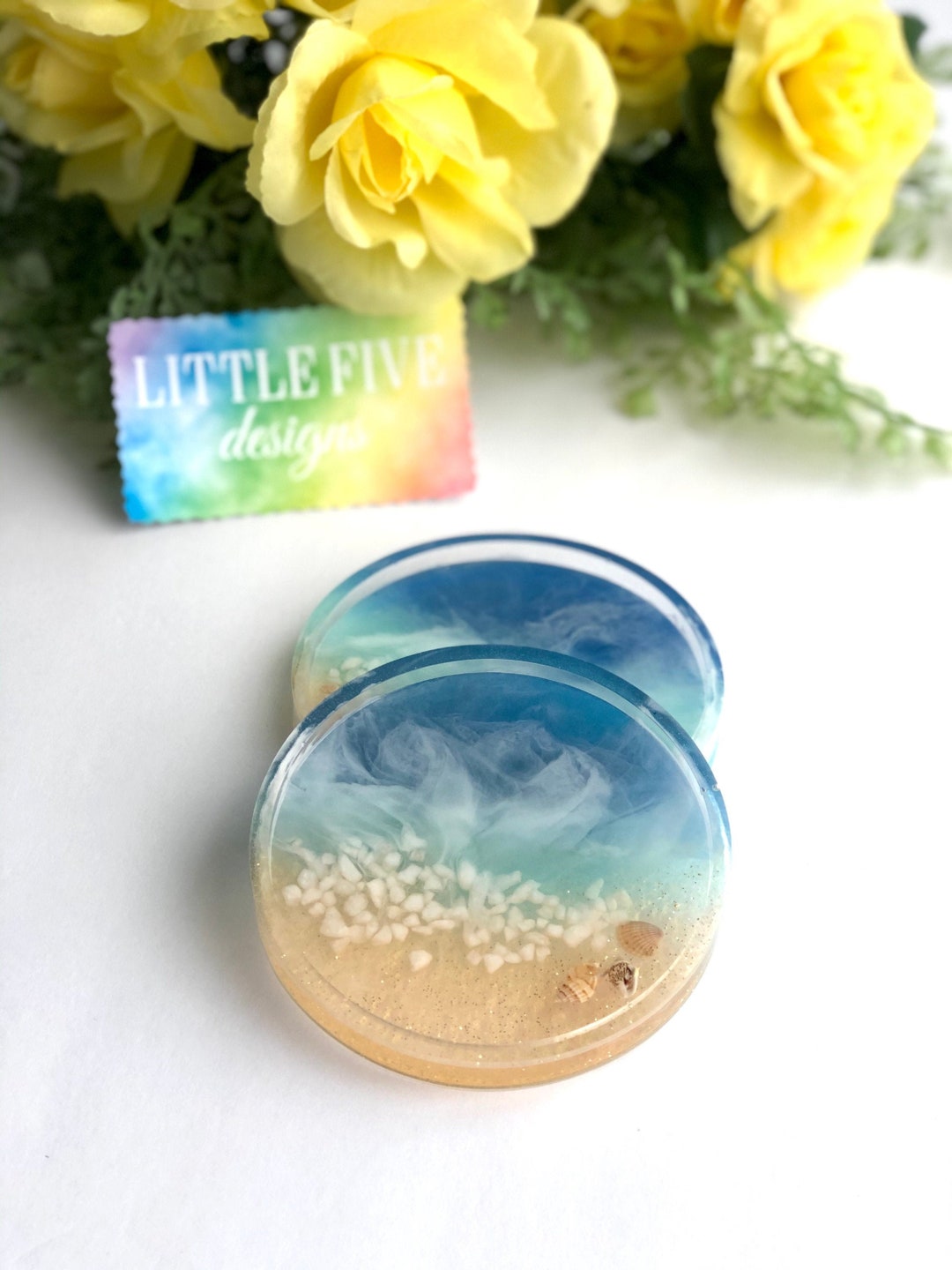 Beach Coaster, Beach Home Décor, Epoxy Resin Art, Ocean Wave Coaster ...