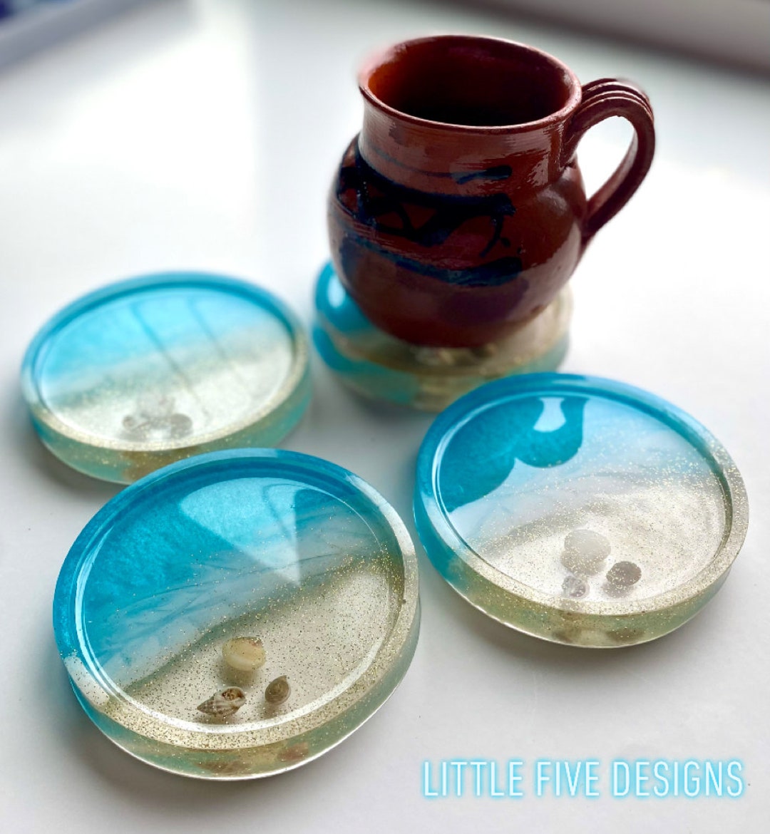 Beach Coaster, Beach Home Décor, Epoxy Resin Art, Ocean Wave Coaster ...