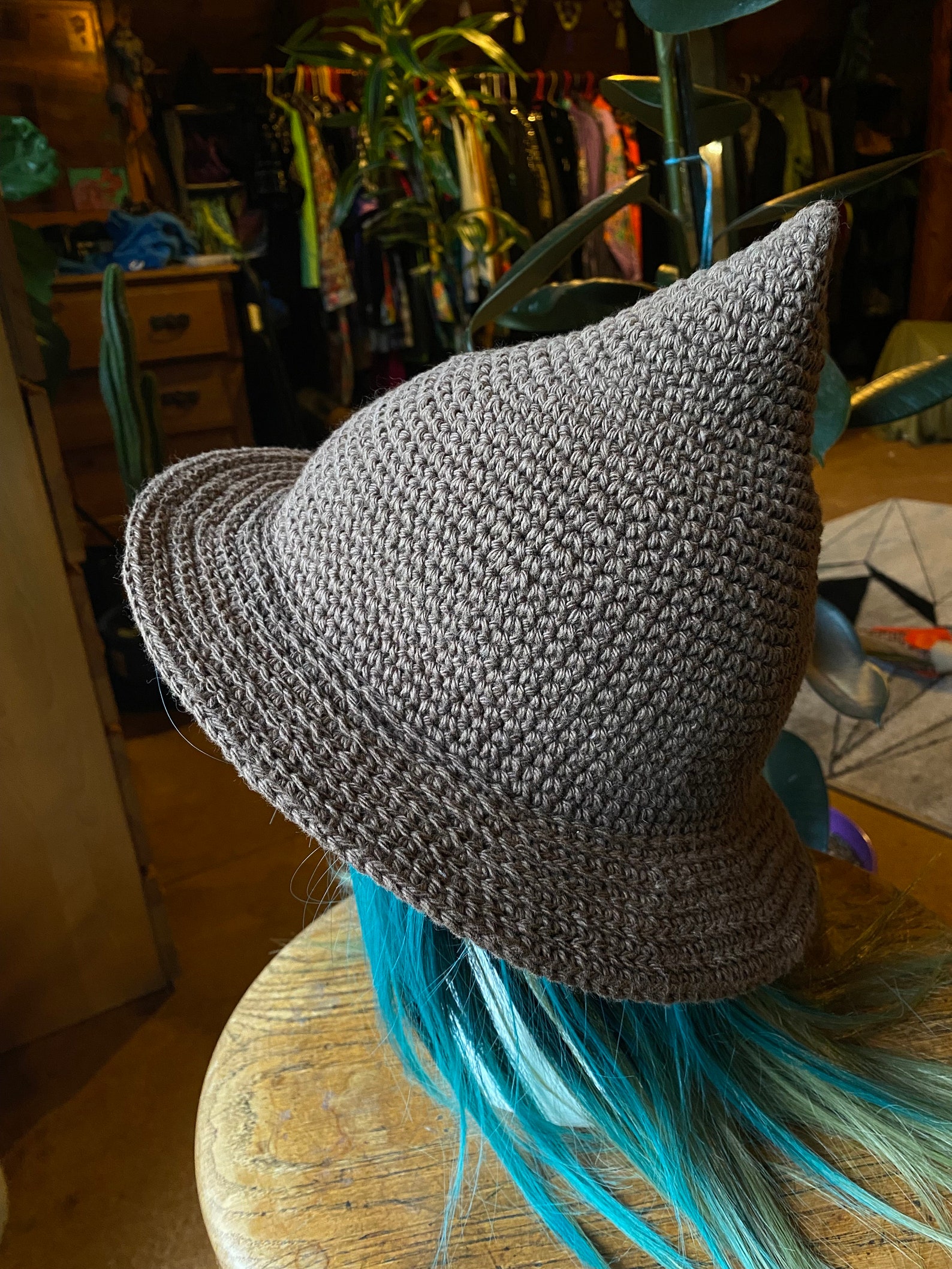 Medium Brown Sprite Cap Witch Hat Cotton Halloween - Etsy