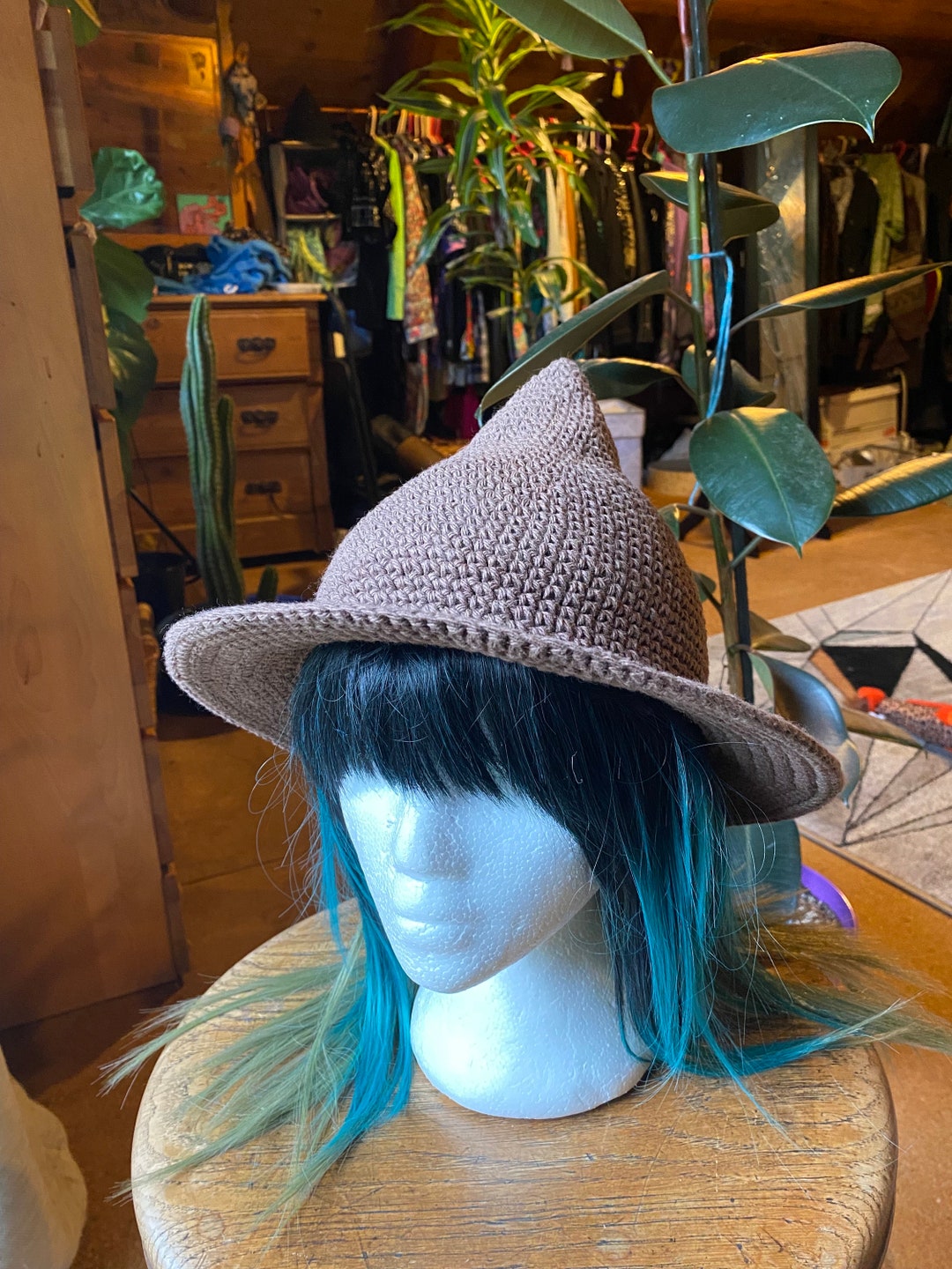 Medium Brown Sprite Cap Witch Hat Cotton Halloween - Etsy