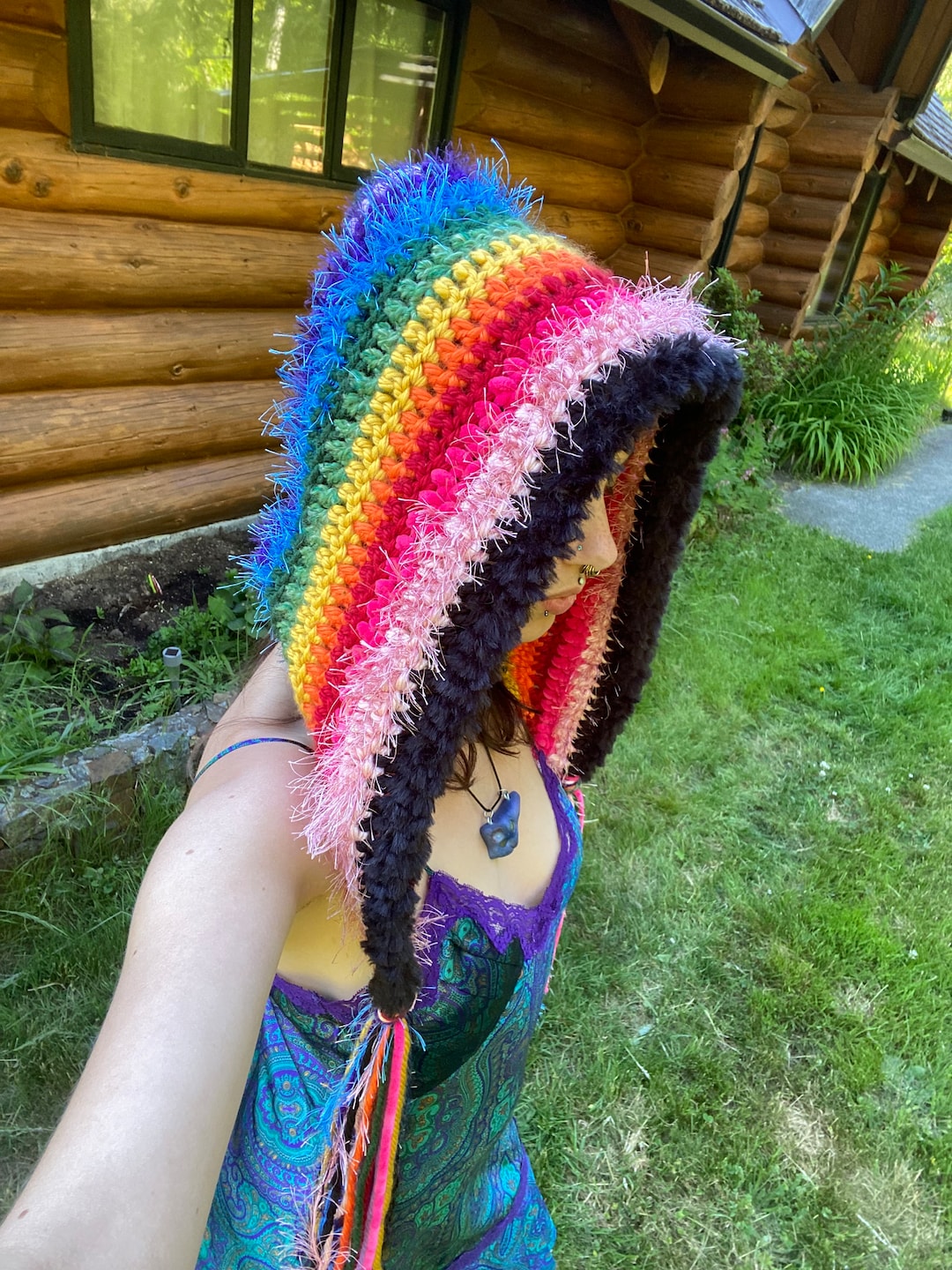 Rainbow Oversized Festival Hood Crochet Ooak Handmade - Etsy
