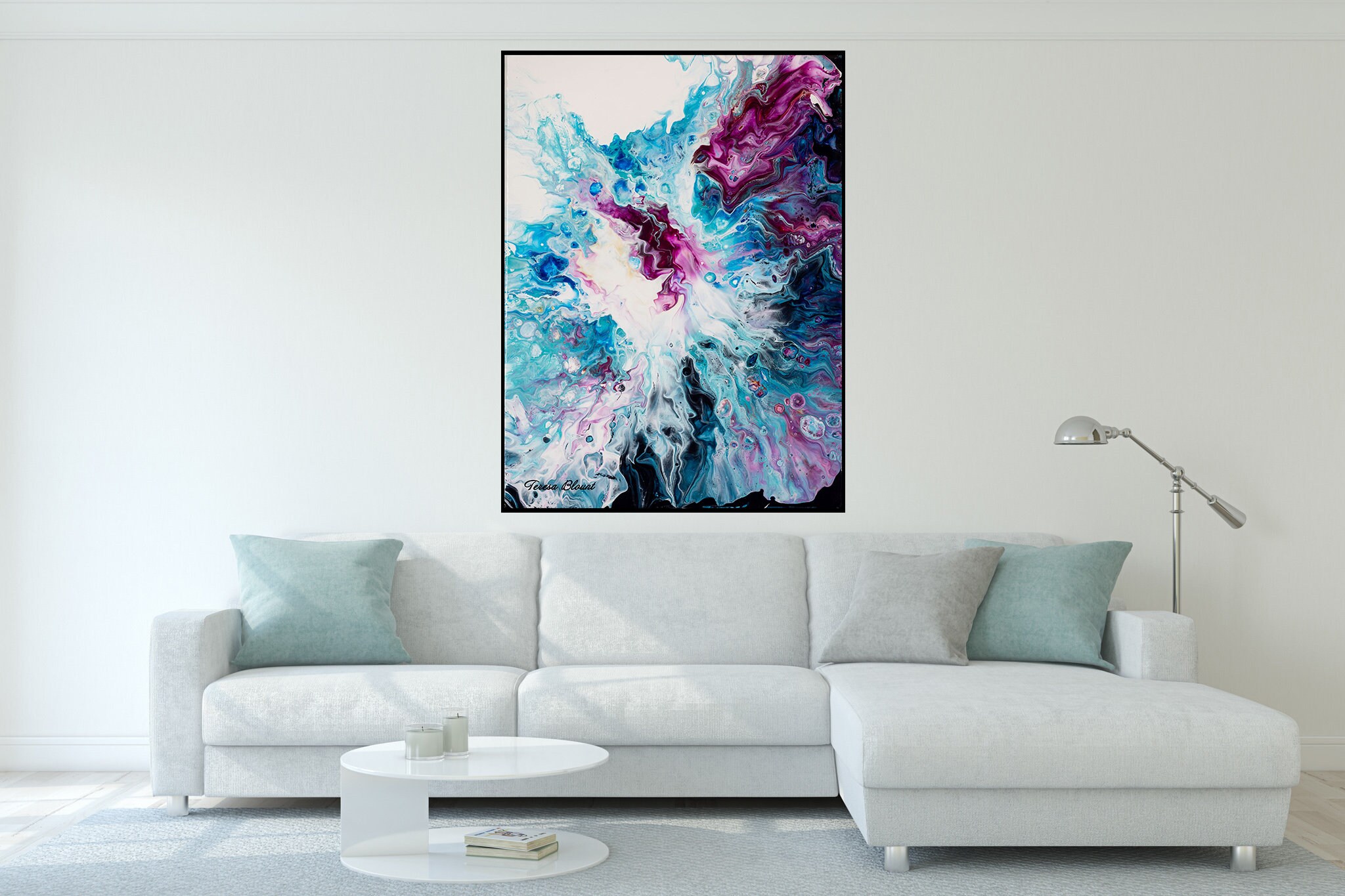 Blue and Purple Fluid Art Painting Turquoise Hand Painted - Etsy