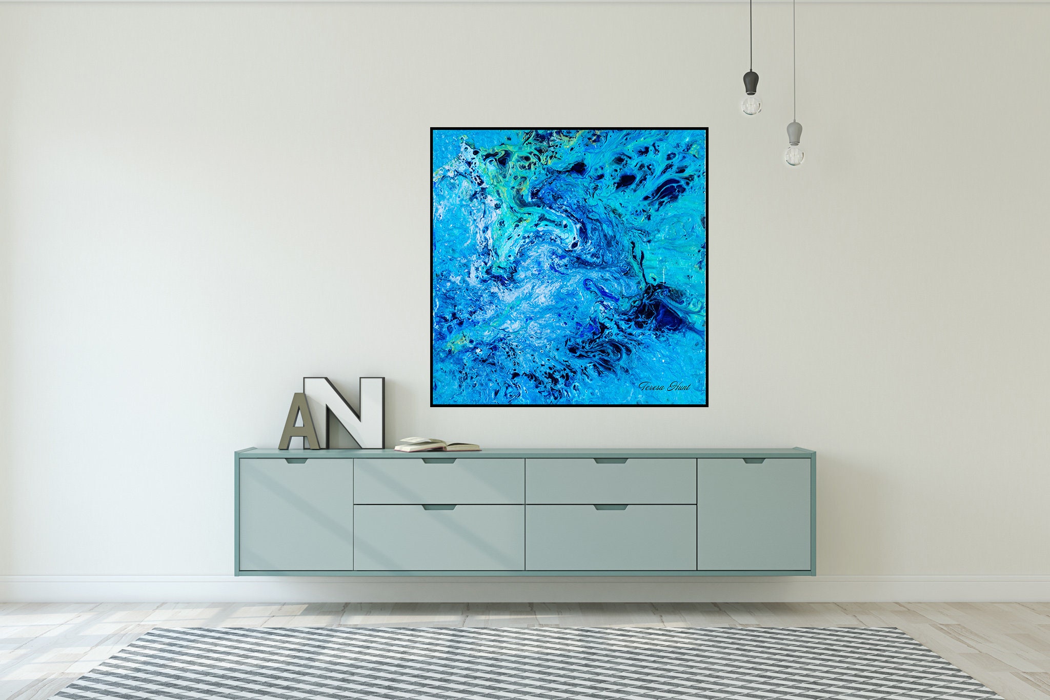 COBALT BLUE PAINTING Watercolor Wall Art Aqua Abstract - Etsy