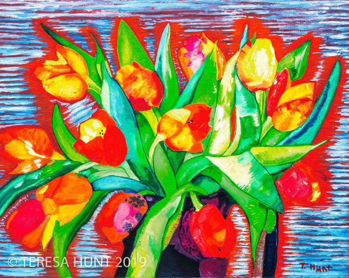 TULIPS CANVAS ART Tulip Flower Print Abstract Flower Art Bouquet Tulips ...