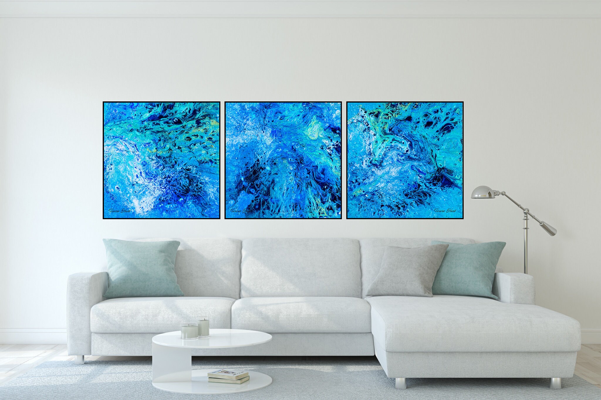 COBALT BLUE PAINTING Watercolor Wall Art Aqua Abstract - Etsy
