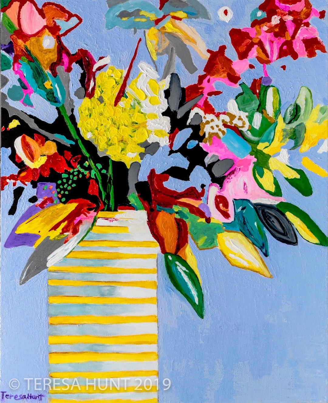 Abstract Floral Vase Painting: Vivid Flower Bouquet Art Print - Etsy