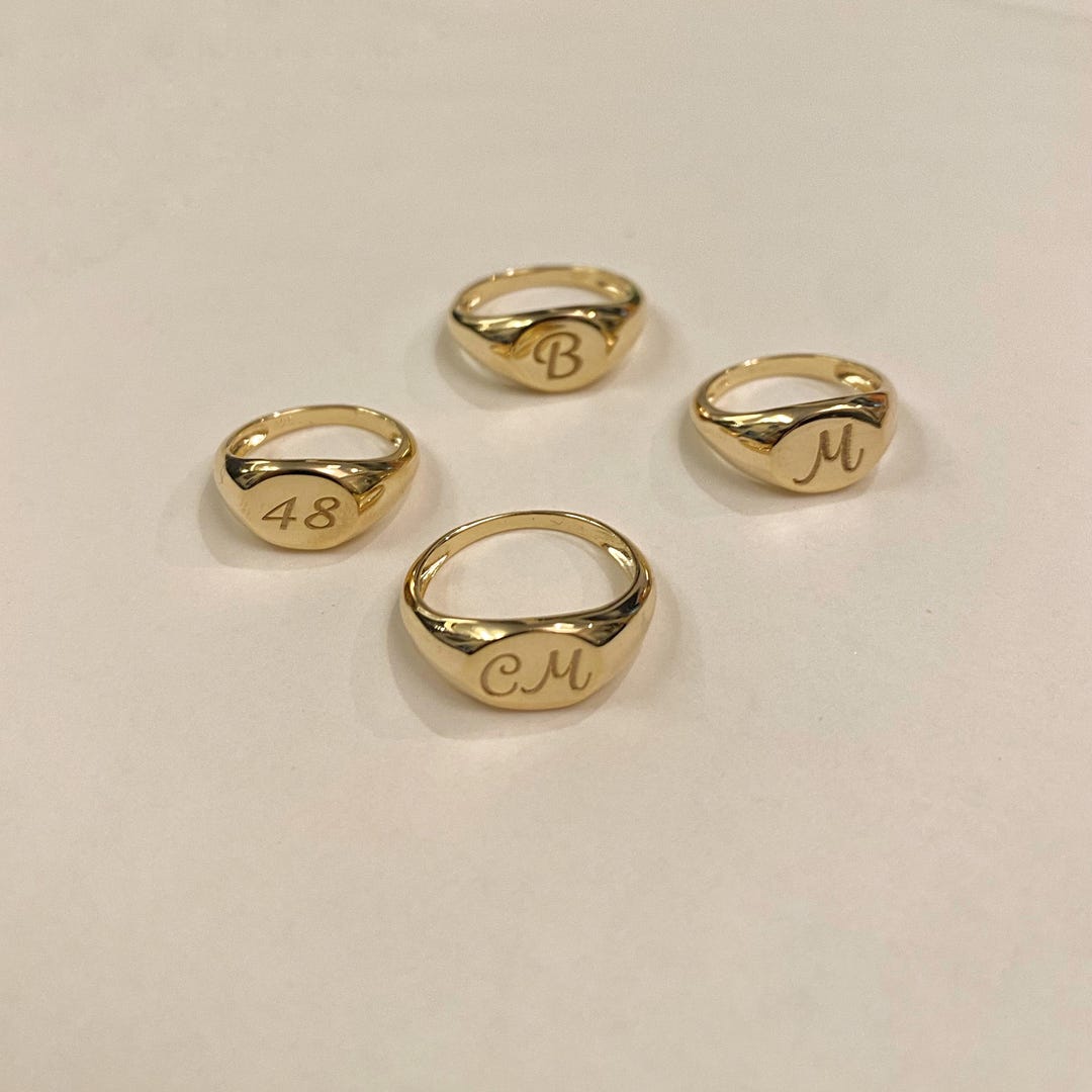 Pinky Ring, Personalized Ring, Gold Engraved Signet Ring, Initial Ring ...