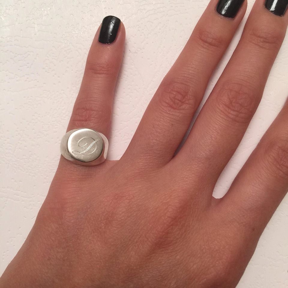 Personalized Sterling Silver Pinky Signet Ring, Engraved Initial - Etsy