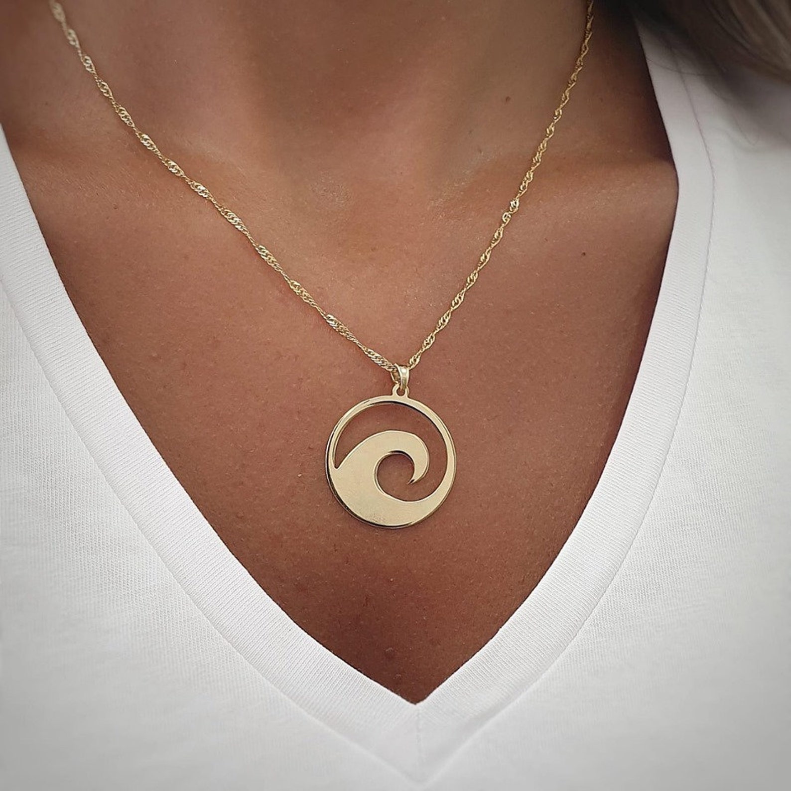 Wave Necklaces Ocean Wave Gold Engraved Pendant Beach Wave | Etsy