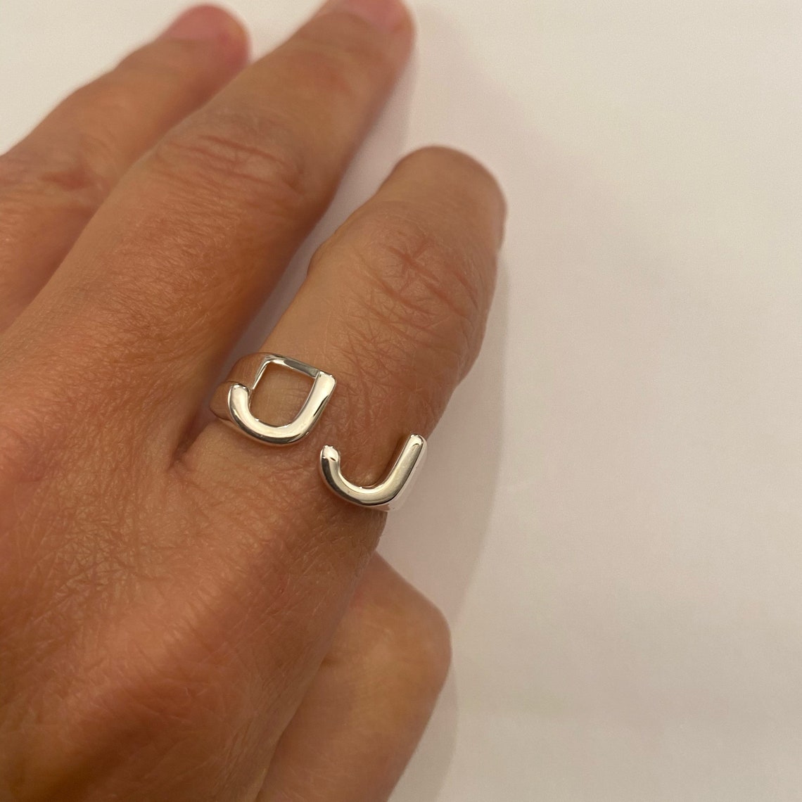 Block Letter Initial Ring Sterling Silver 925 2 Letters - Etsy