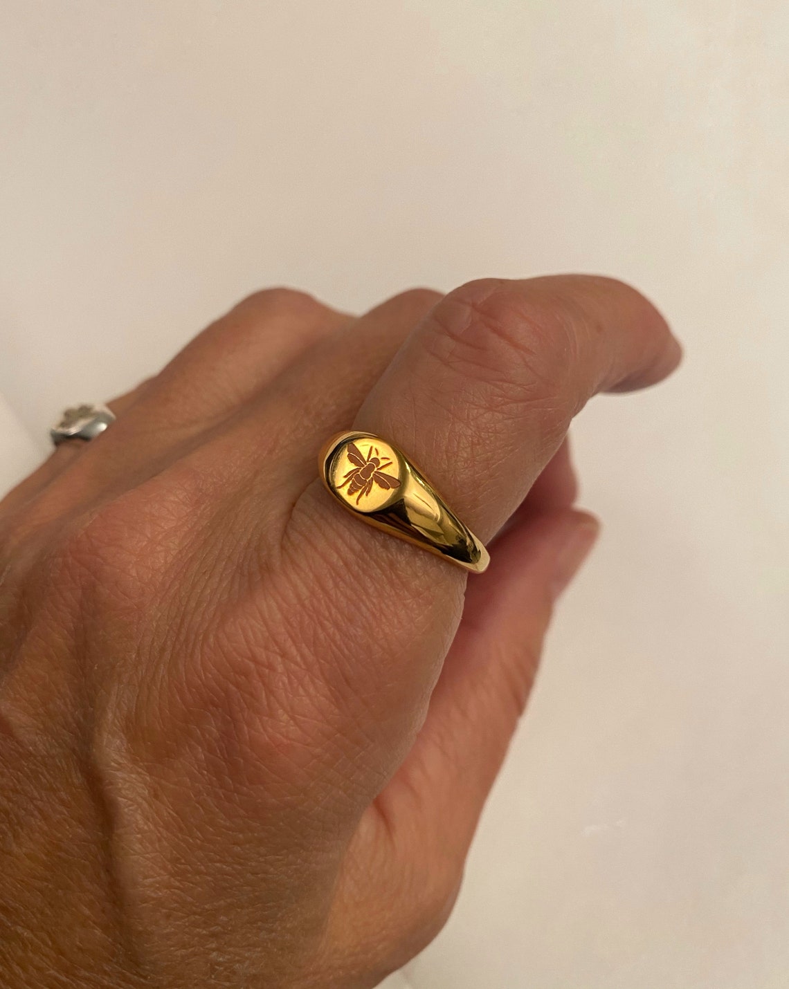 Engraved Bee Ring, Sterling Silver or Gold Plated, Personalized Seal - Etsy
