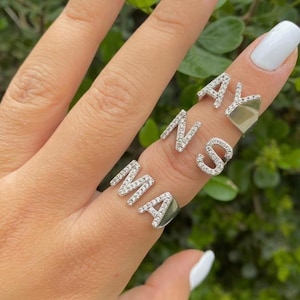 Block Letter Initial Ring, Sterling Silver 925, 2 Letters, Customized ...