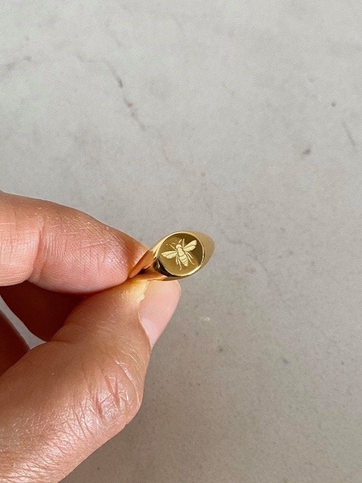 Bee Ring, Image Signet Pinky Ring, Manchester Bee Ring, Gold Pinky ...