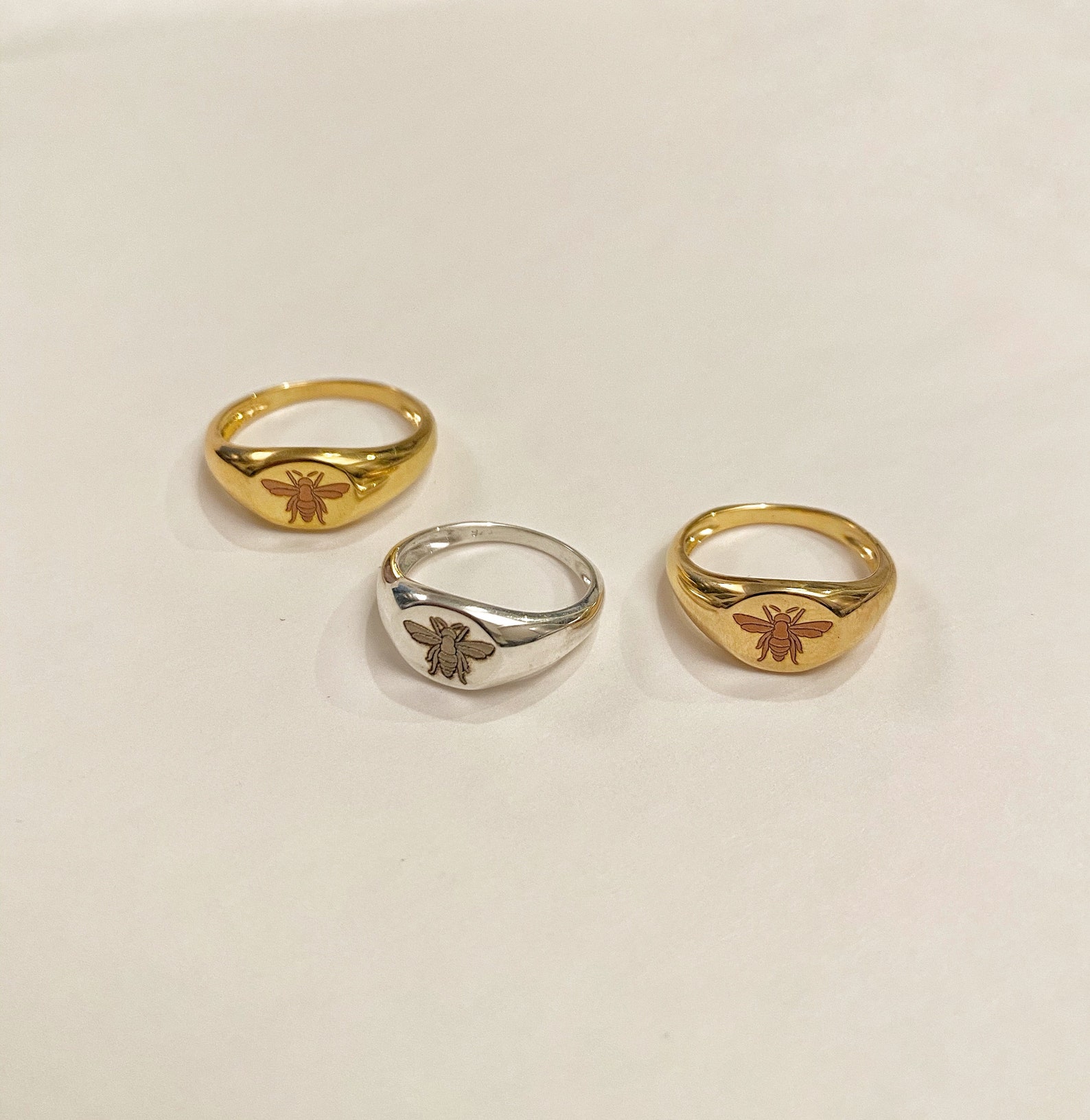 Engraved Bee Ring, Sterling Silver or Gold Plated, Personalized Seal - Etsy