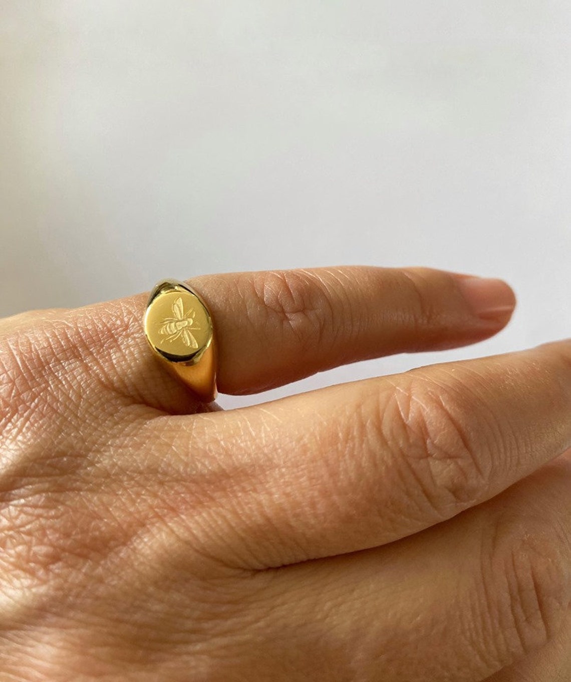 Bee Ring Image Signet Pinky Ring Manchester Bee Ring Gold - Etsy