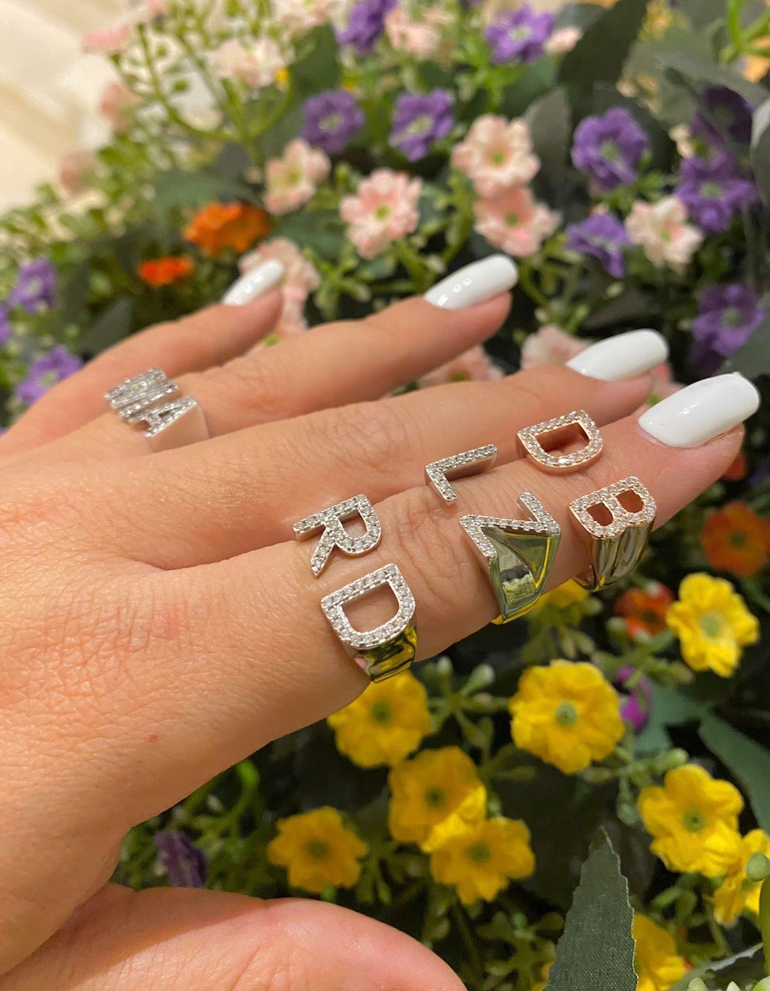 Block Letter Initial Ring, Sterling Silver 925, 2 Letters, Customized ...