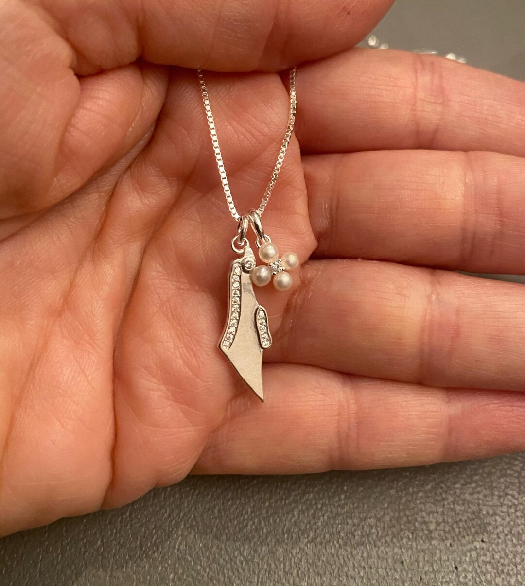 Sterling Silver Israel Map Necklace With Zircons & Clover Pearls - Etsy