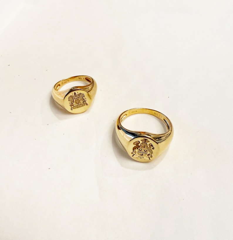Engraved Family Crest Signet Ring, 18k Gold Plate or Sterling Silver - Etsy