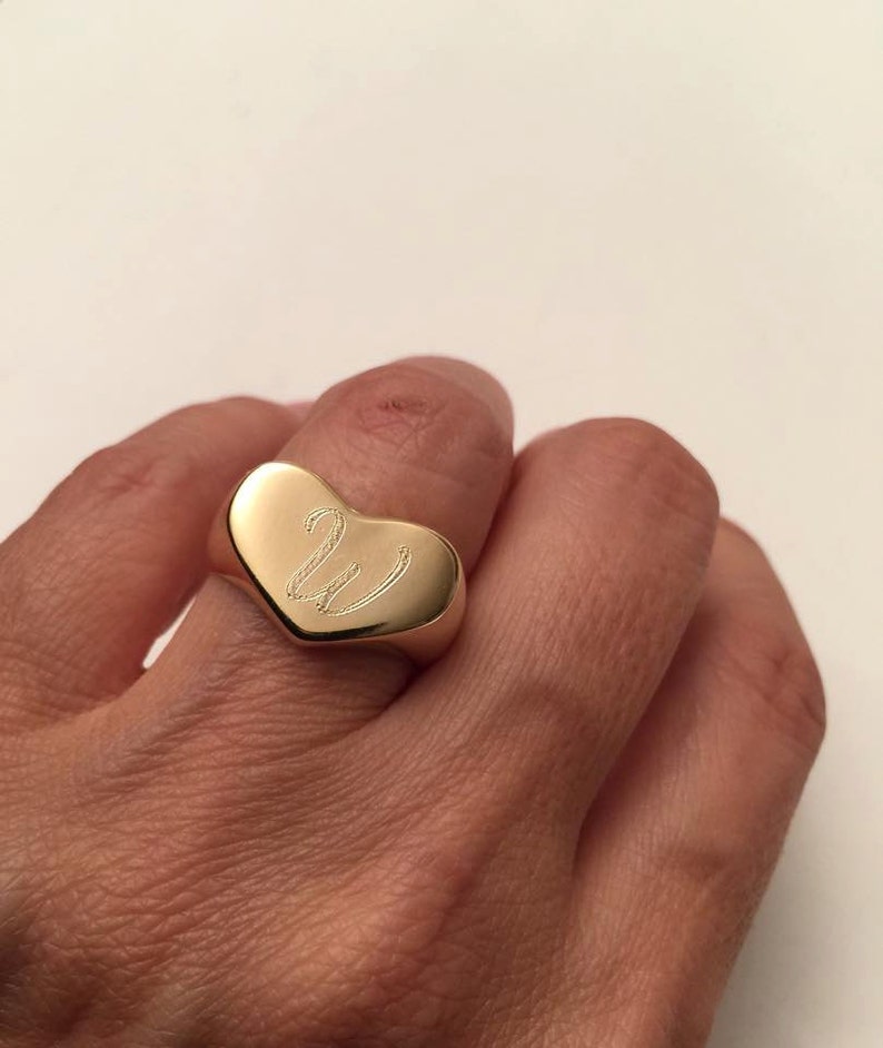 Pinky Ring Heart Shaped Monogram Heart Signet Ring Initial - Etsy