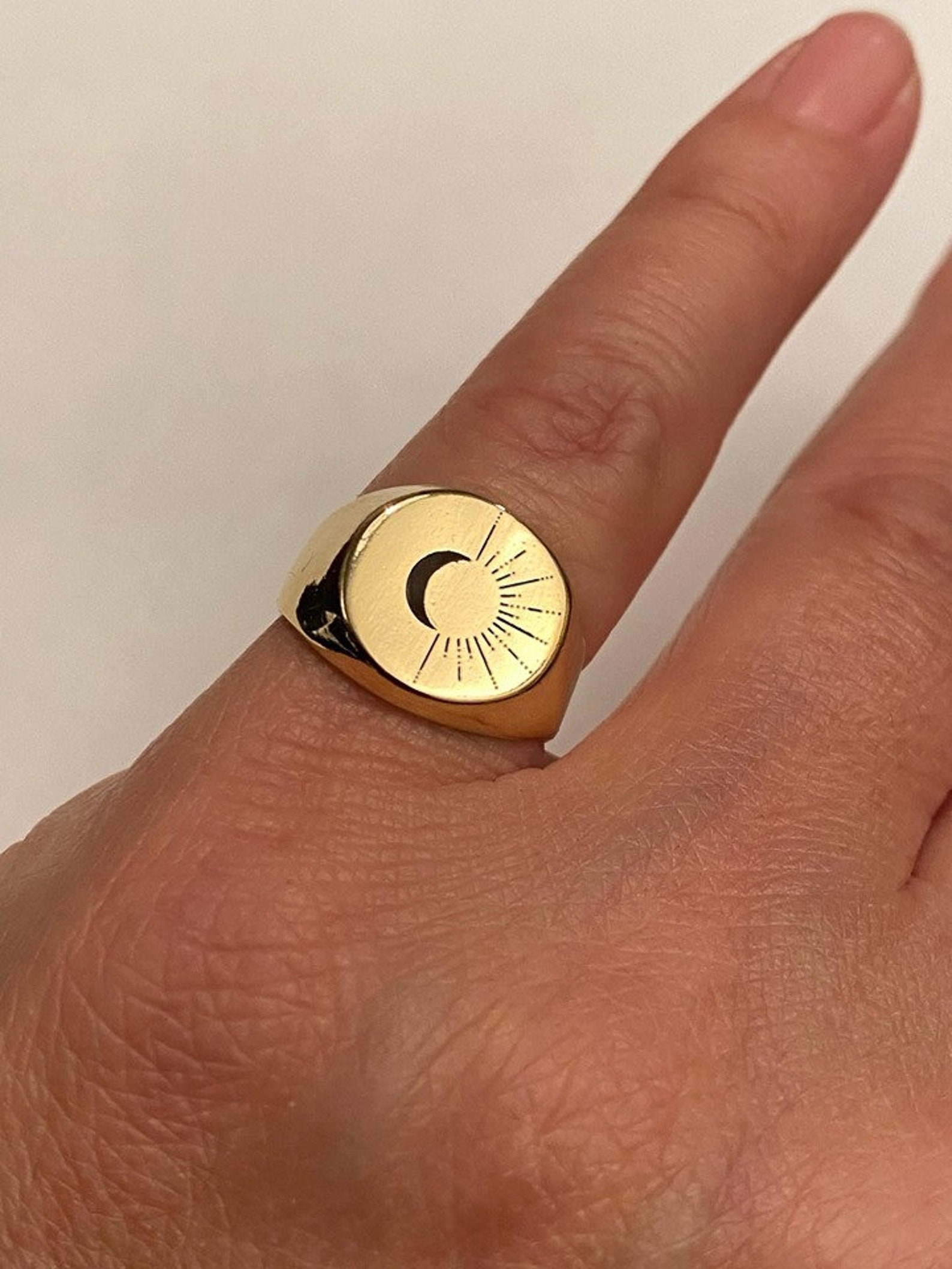 Moon and Sun Signet Ring Engraved Rings Pinky Ring Image | Etsy