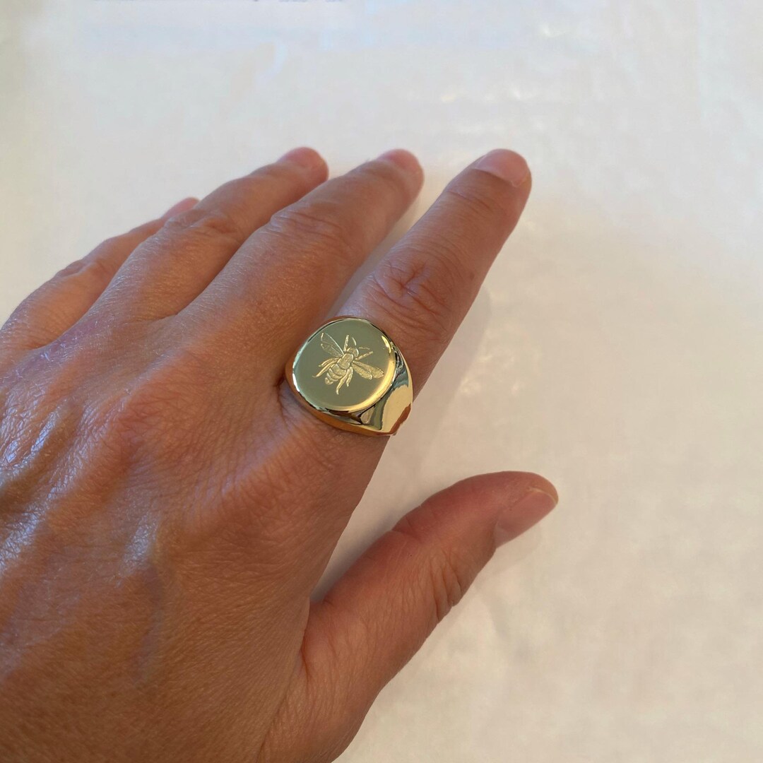 Pinky Ring, Bee Signet Ring, Bee Ring, Pinky Signet Ring, Gold Bee ...