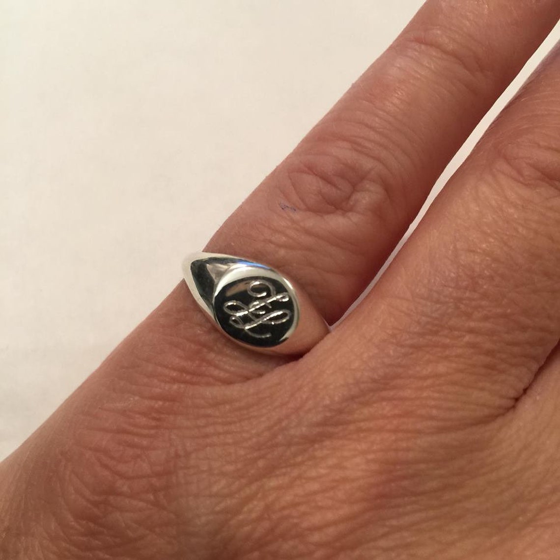 Silver Engraved Personalized Signet Ring Initial Monogram - Etsy