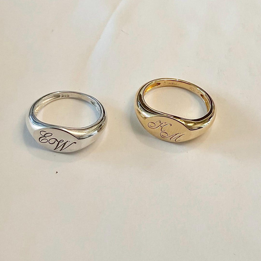 Engraved Initial Signet Ring, Personalized Pinky Ring - Etsy