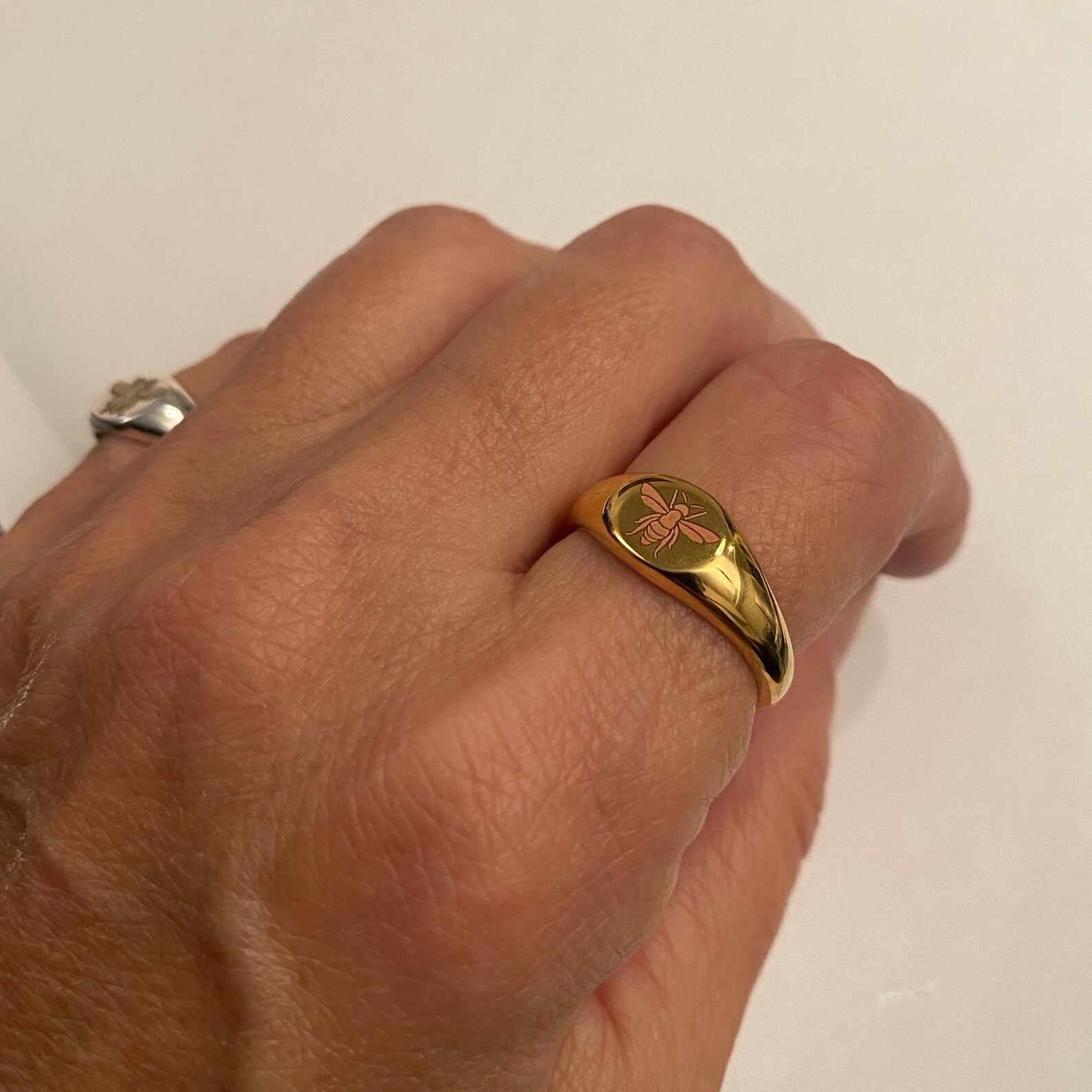 Engraved Bee Ring, Sterling Silver or Gold Plated, Personalized Seal - Etsy